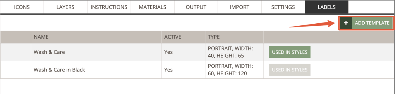 Care Label Template - Admin Setup