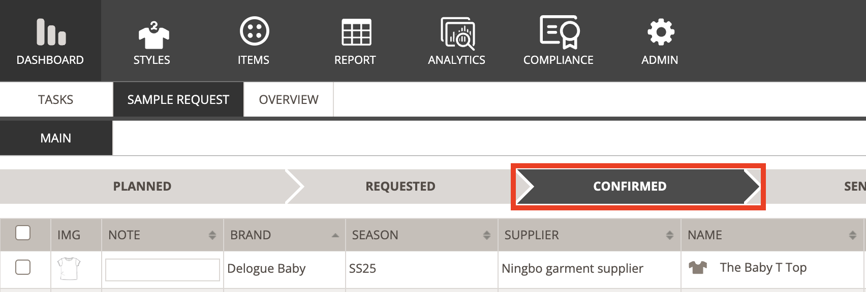 Dashboard - Working with Sample requests