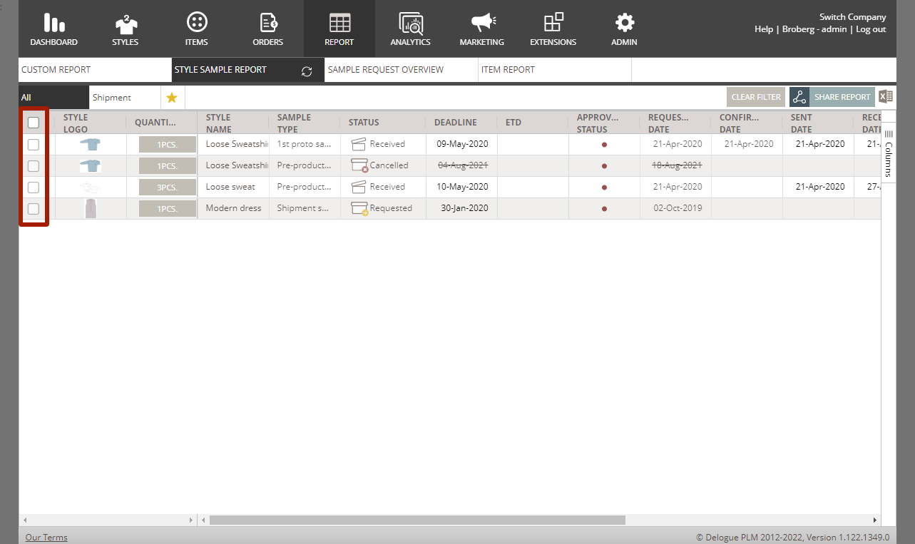 Updating data in your Style Sample Report