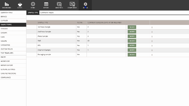 Sample Types Setup