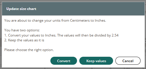 How to work with inches and fractions in Size Charts